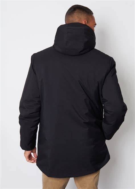 Threadbare Black Showerproof Patch Pocket Padded Hooded Coat Matalan