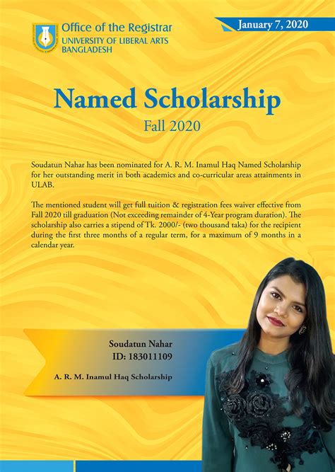 Named Scholarship Fall 2020 Registrar Office