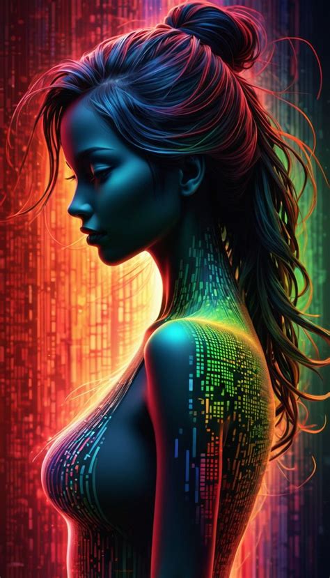 Silhouette Of A Charming Woman In Binary Code Digital Painting