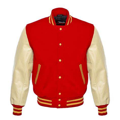 New Men Varsity Letterman Baseball Jacket In Wool And Genuine Leather