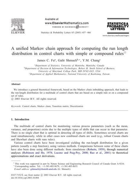 Pdf A Unified Markov Chain Approach For Computing The Run Length Distribution In Control