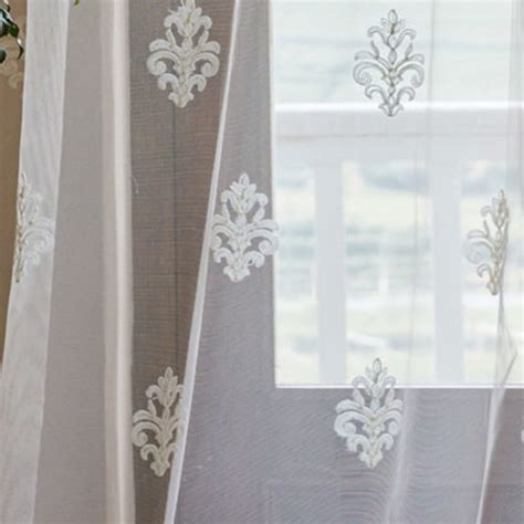 Neoclassical Design Damask White Embroidered Sheer Voile Curtain