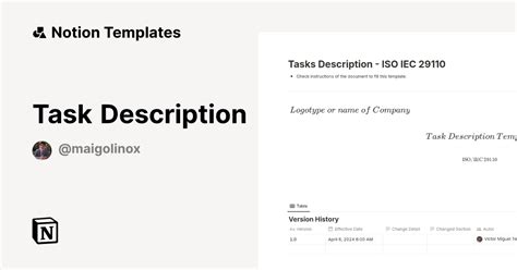 Task Description Template By Victor Terrón Notion Marketplace