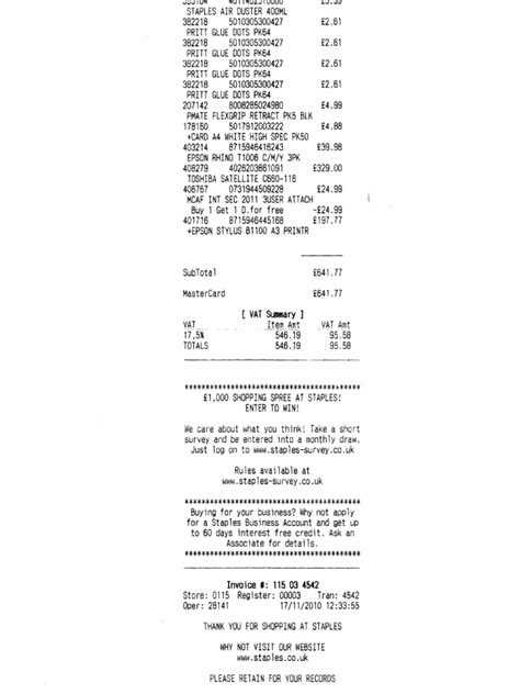 Staples Invoice And Receipt Details Pdf Finance And Money Management