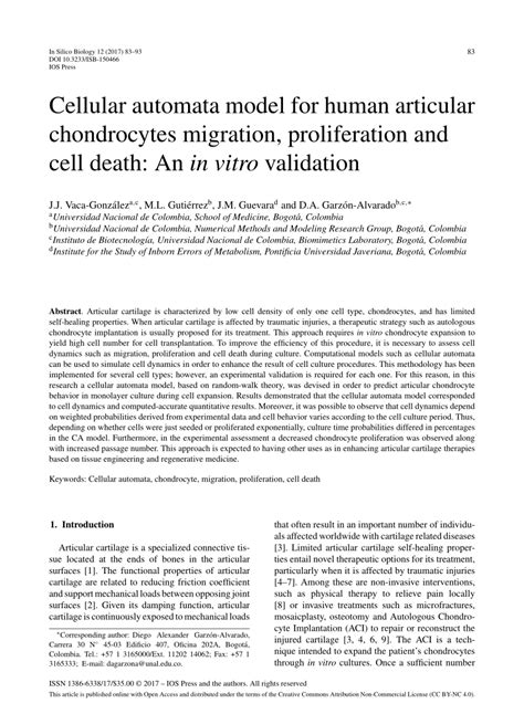 Pdf Cellular Automata Model For Human Articular Chondrocytes Migration Proliferation And Cell
