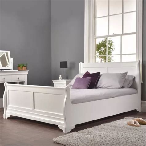 Jolie White Double Sleigh Bed Frame Solid Oak Bedroom Furniture £675