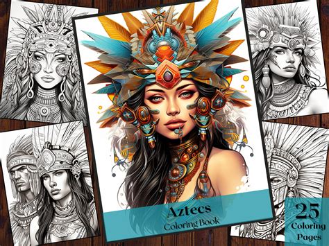 Aztec Women Coloring Book 25 Printable Pages Pdf Etsy