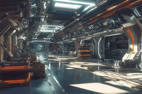 A Massive Spaceship Cargo Bay 3d Background Room With Towering Storage