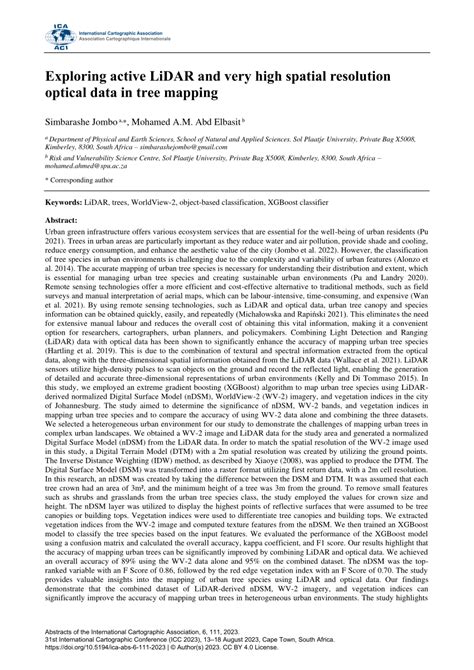 PDF Exploring Active LiDAR And Very High Spatial Resolution Optical Data In Tree Mapping