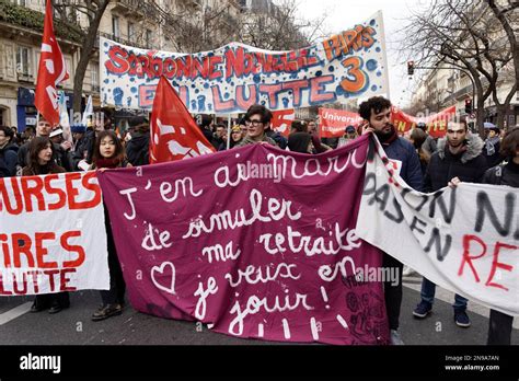 Paris France 11th Feb 2023 Demonstration Against Pension Reform And