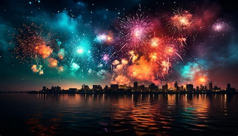Des Feux Dartifice Explosent Illuminant Le Paysage Urbain Dans Une Célébration Vibrante Et