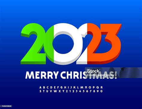 벡터 밝은 인사말 카드 메리 크리스마스 2023 이탈리아 국기와 함께 흰색 알파벳 문자와 숫자 세트 0명에 대한 스톡 벡터 아트 및 기타 이미지 Istock
