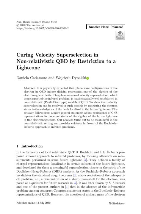 Pdf Curing Velocity Superselection In Non Relativistic Qed By