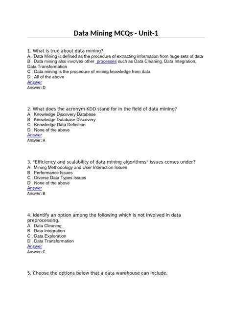 Data Mining Mcqs Unit1and2 Pdf Data Mining Information Science