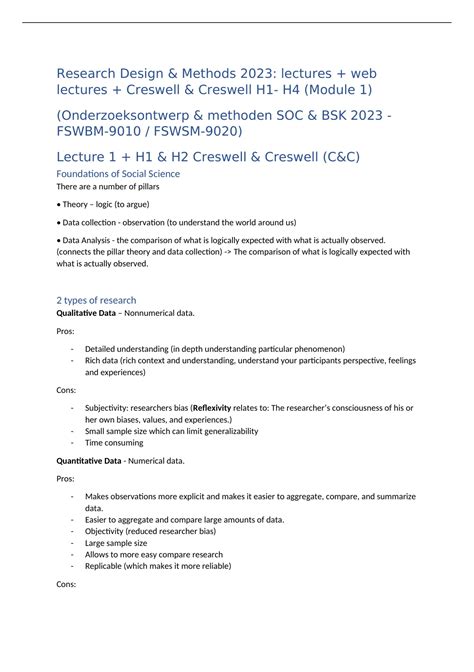 Module I Research Design And Methods Onderzoeksontwerp En Methoden Soc