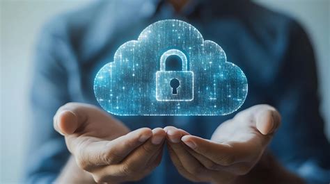 Cloud Security Concept With Lock Icon In Digital Cloud Hands Holding