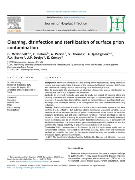 Cleaning Disinfection And Sterilization Of Surface Prion Pdf