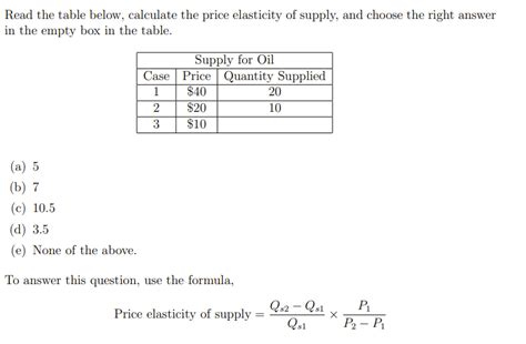 solved read the table below calculate the price elasticity