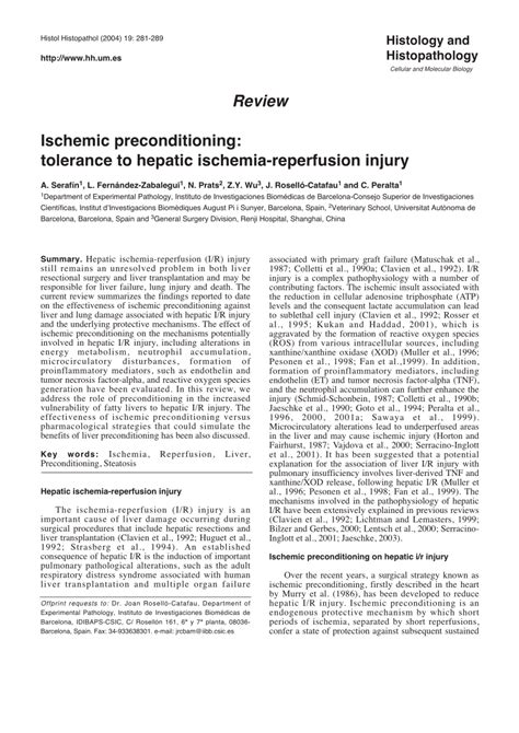 Pdf Ischemic Preconditioning Tolerance To Hepatic Ischemia