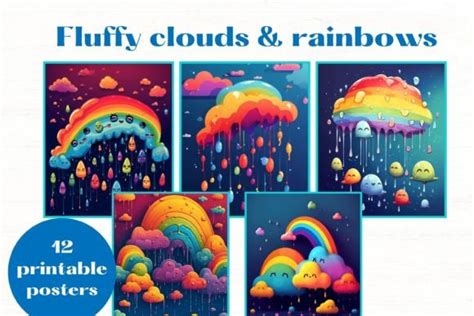 Fluffy Clouds And Colorful Rainbows Art Graphic By Mermaids Cove · Creative Fabrica