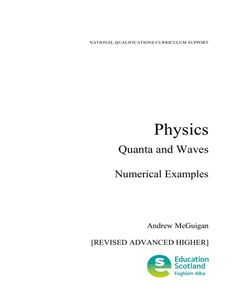 Physics Quanta And Waves Numerical Examples