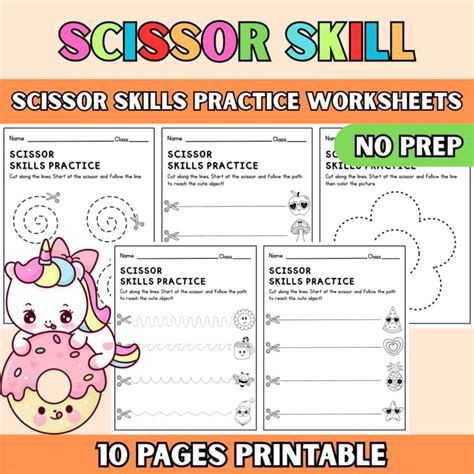 Scissor Skills Practice Worksheets 10 Page Cutting Activities For