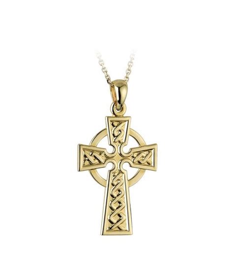 Celtic Cross Necklace Engraved Gold Plated Irish Made Jewelry By