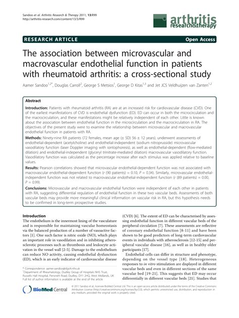 Pdf The Association Between Microvascular And Macrovascular Endothelial Function In Patients