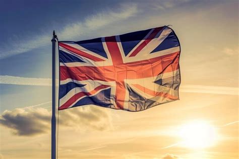Great Britain Flag Waving At Sunset Premium Ai Generated Image