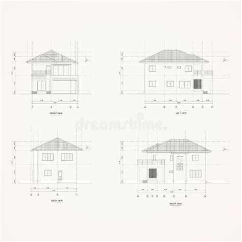 4 Elevation House Drawing Stock Illustration Illustration Of Graphic