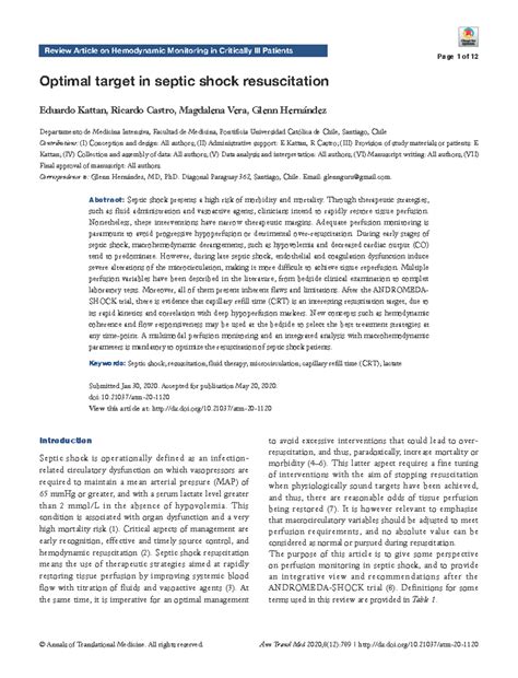 Optimal Target In Septic Shock Resuscitation Page 1 Of 12 Optimal