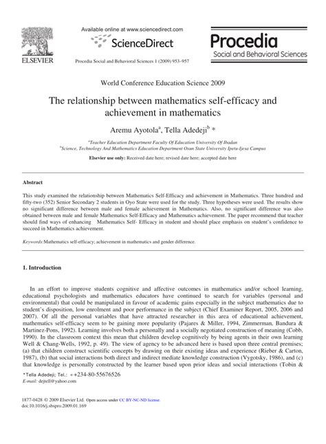 Pdf The Relationship Between Mathematics Self Efficacy And