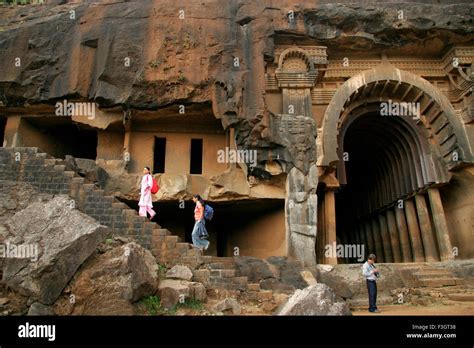 Tourists Indian Heritage Place Bhaja Caves Chaitya Hall Built During Reign King Ashoka Lonavala