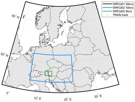 Overview Over The Defined Wrf Domains Utilized For The Assimilation Download Scientific Diagram