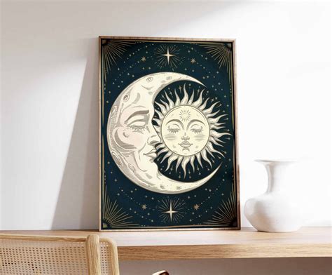 Sun And Moon Poster Celestial Poster Spiritual Decor Vintage Poster