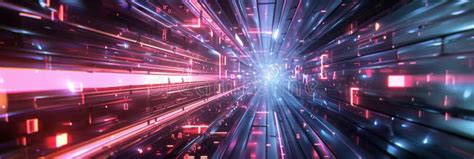 Futuristic Cyber Realm With Lights And Digital Pathways Creating A Cybernetic Atmosphere Stock