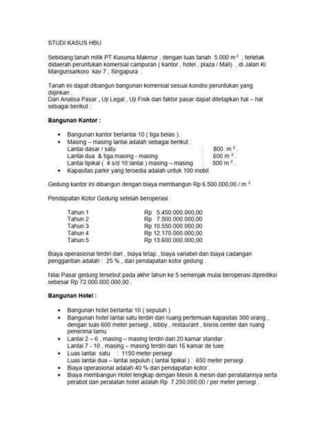 Ntoh Studi Kasus Hbu Untuk 3 Kantor Hotel And Plaza M Penilaian