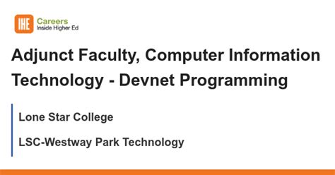Adjunct Faculty Computer Information Technology Devnet Programming