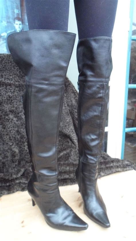 Black Leather Thigh High Over The Knee Spike Heel Boots Otk Boots