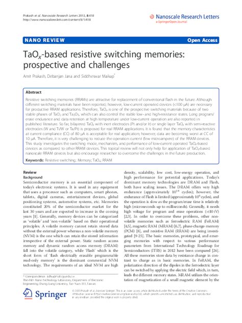 pdf taox based resistive switching memories prospective and challenges