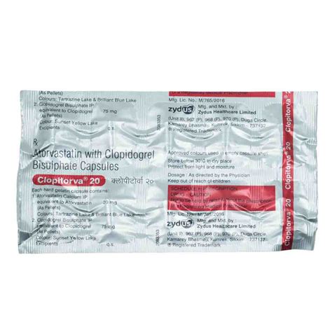 Clopitorva 20 Capsule View Usage Side Effects Price And Subtitute