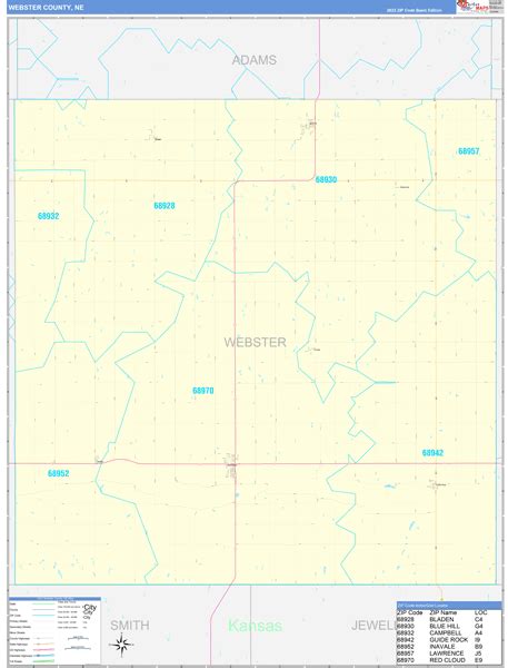Webster County Ne Zip Code Wall Map Basic Style By Marketmaps Mapsales
