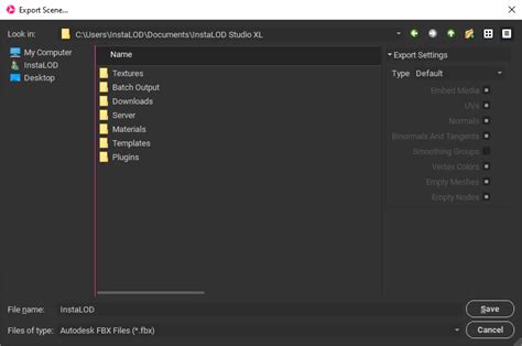 Export Settings InstaLOD