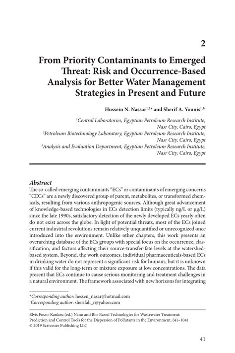 Pdf From Priority Contaminants To Emerged Threat Risk And Occurrence Based Analysis For