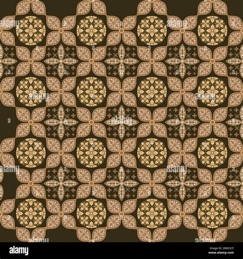 Beautiful Traditional Java Batik Floral Motifs With Soft Brown Color Design Collection Stock