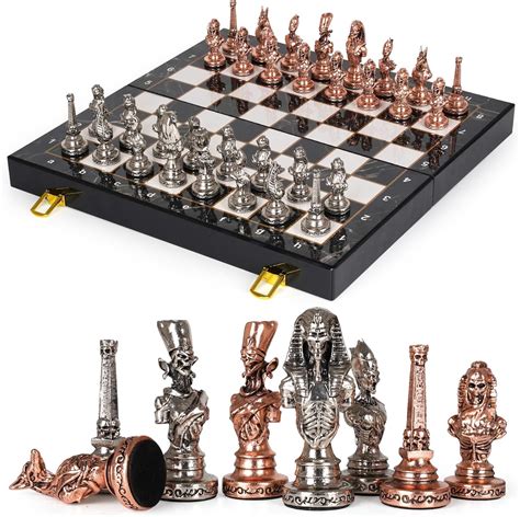 Large Egyptian Metal Chess Set For Adults With Travel