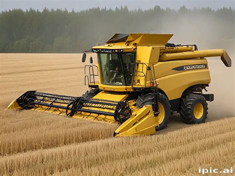 Modern Agricultural Machinery Harvesting Wheat In A Golden Field Landscape