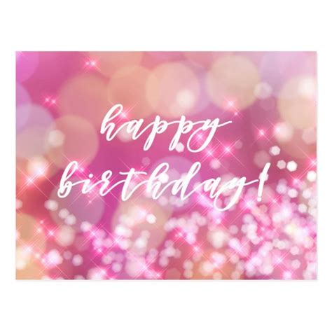 Happy Birthday Glamourous Pink Sparkles Postcard Zazzleca