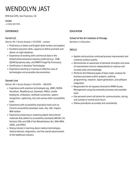 Access Analyst Resume Samples Velvet Jobs