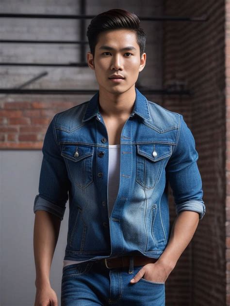 Asian Male Model In Trendy Denim Outfit Pincel